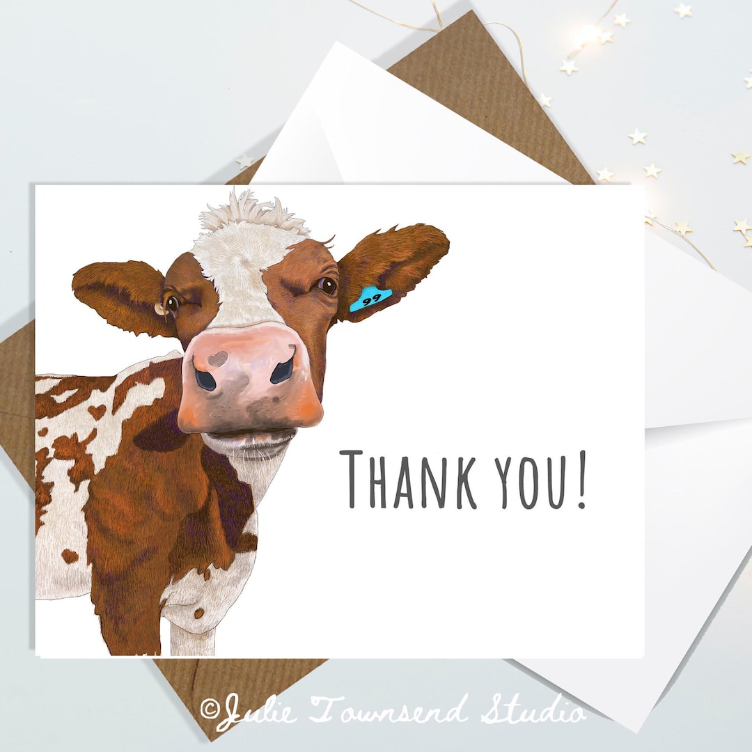 Adorable Cow Thank You Note Card Set - Cute Appreciation Cards to Show ...