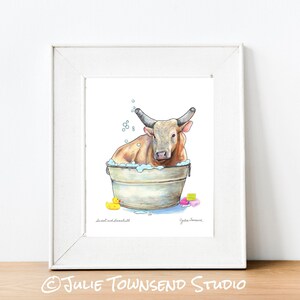 Funny Brahman Bull Taking a Bubble Bath Rodeo Bull Art Print Rodeo ...