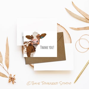 Adorable Cow Thank You Note Card Set Cute Appreciation Cards to Show ...