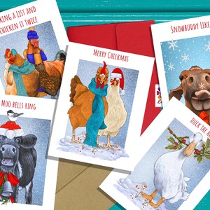 Funny Farm Christmas Cards - Set of 5 Animal Holiday Cards - Cows Ducks ...