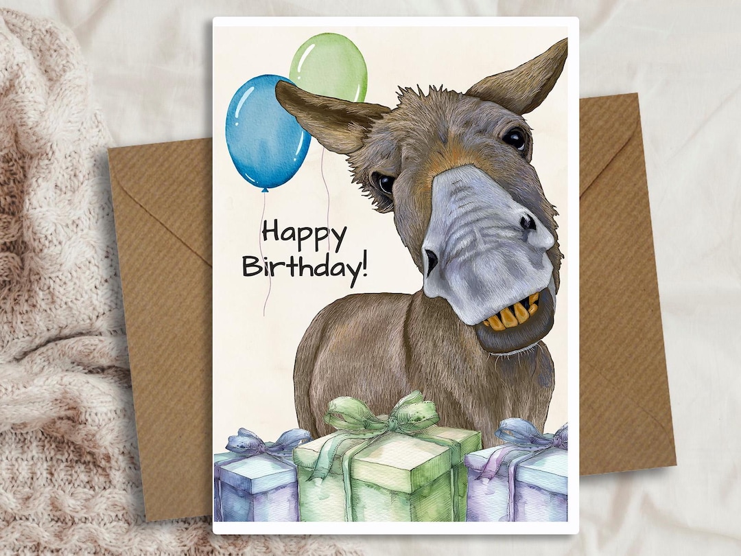 Funny Smiling Donkey Birthday Card - Adorable Donkey Tween Boy Birthday ...