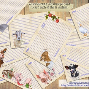 Lined Farm Animal Kitchen Recipe Cards 12 Assorted Designs - Etsy