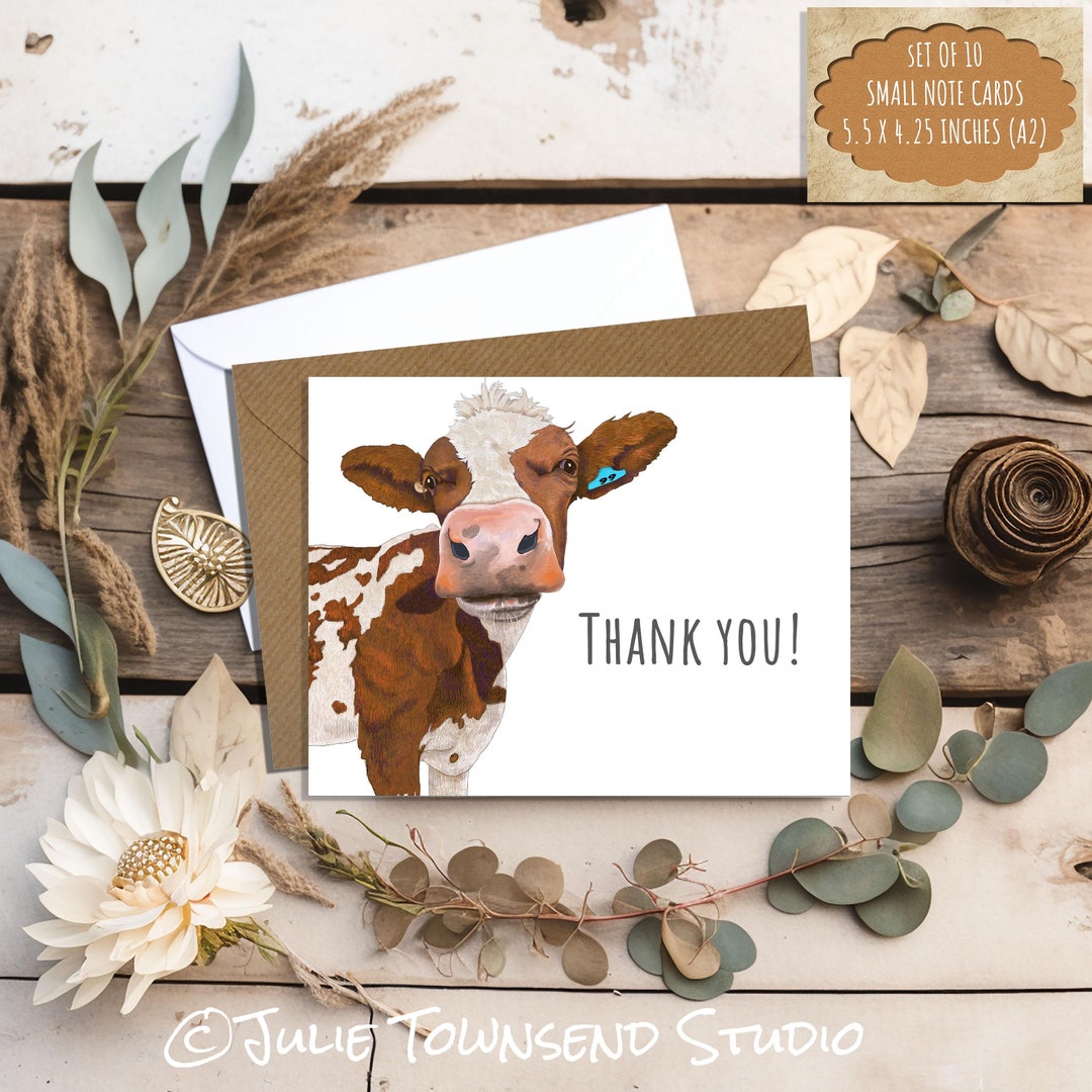 Adorable Cow Thank You Note Card Set Cute Appreciation Cards to Show ...
