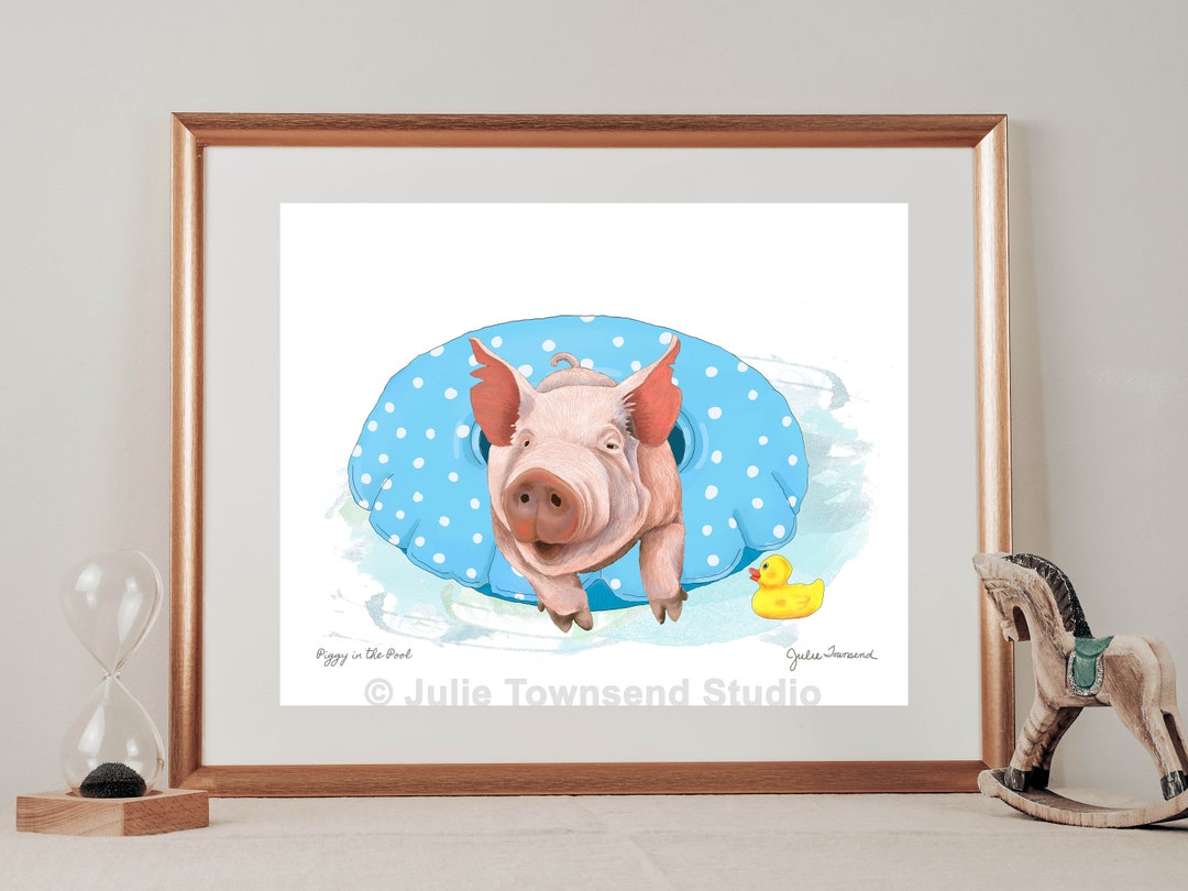 Piggy in the Pool Colorful Wall Art of of a Pig and a Pool Floaty ...