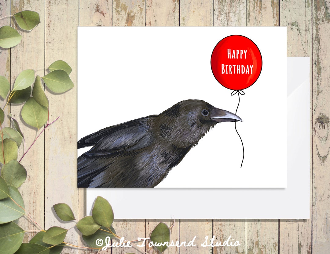 Adorable Crow Birthday Note Card Set Set of 10 Red Balloon Birthday ...