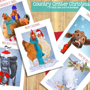 Funny Farm Christmas Cards - Set of 5 Animal Holiday Cards - Cows Ducks ...