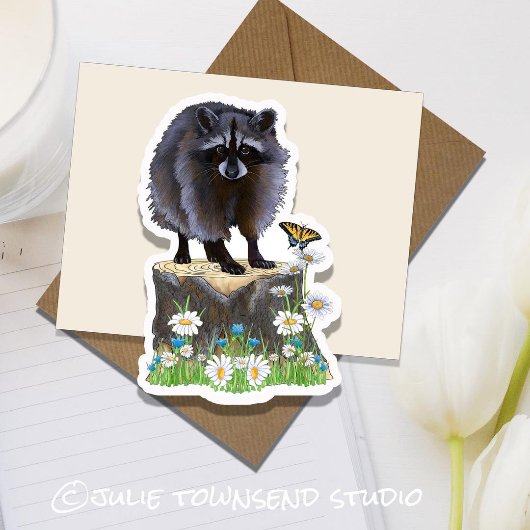 Cute Baby Raccoon Sticker - Baby Raccoon Kit and Daisies -stickers for ...