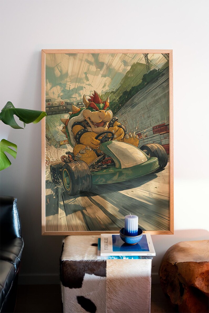 Bowser Driving His Kart Printable Wall Art Digital Print Download