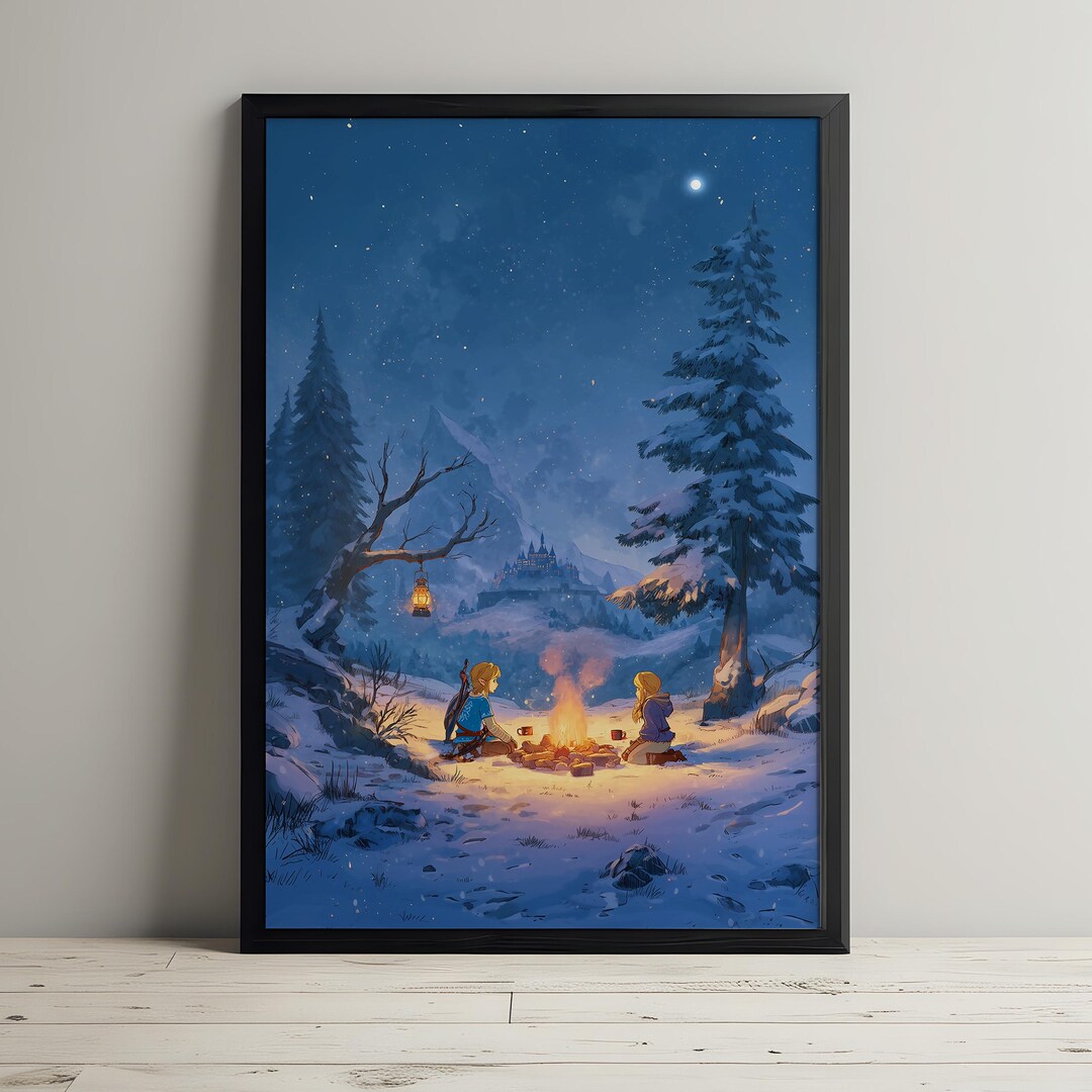 Zelda & Link Campfire Art Print | Cozy Hyrule Illustration | Zelda Wall ...