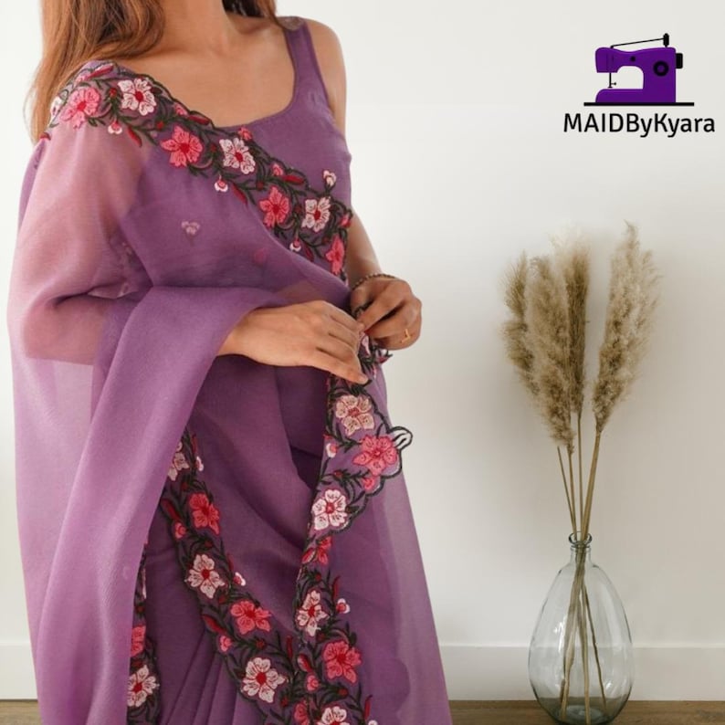 Pastel Threadwork Saree | Elegant Faux Georgette, Wedding Guest - Etsy ...