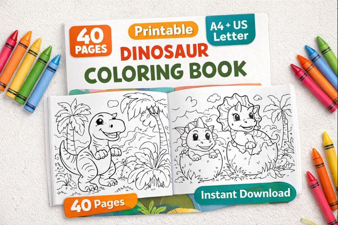 Printable Dinosaur Page for Kids | 40 Sheets | A4 & US Letter PDF ...