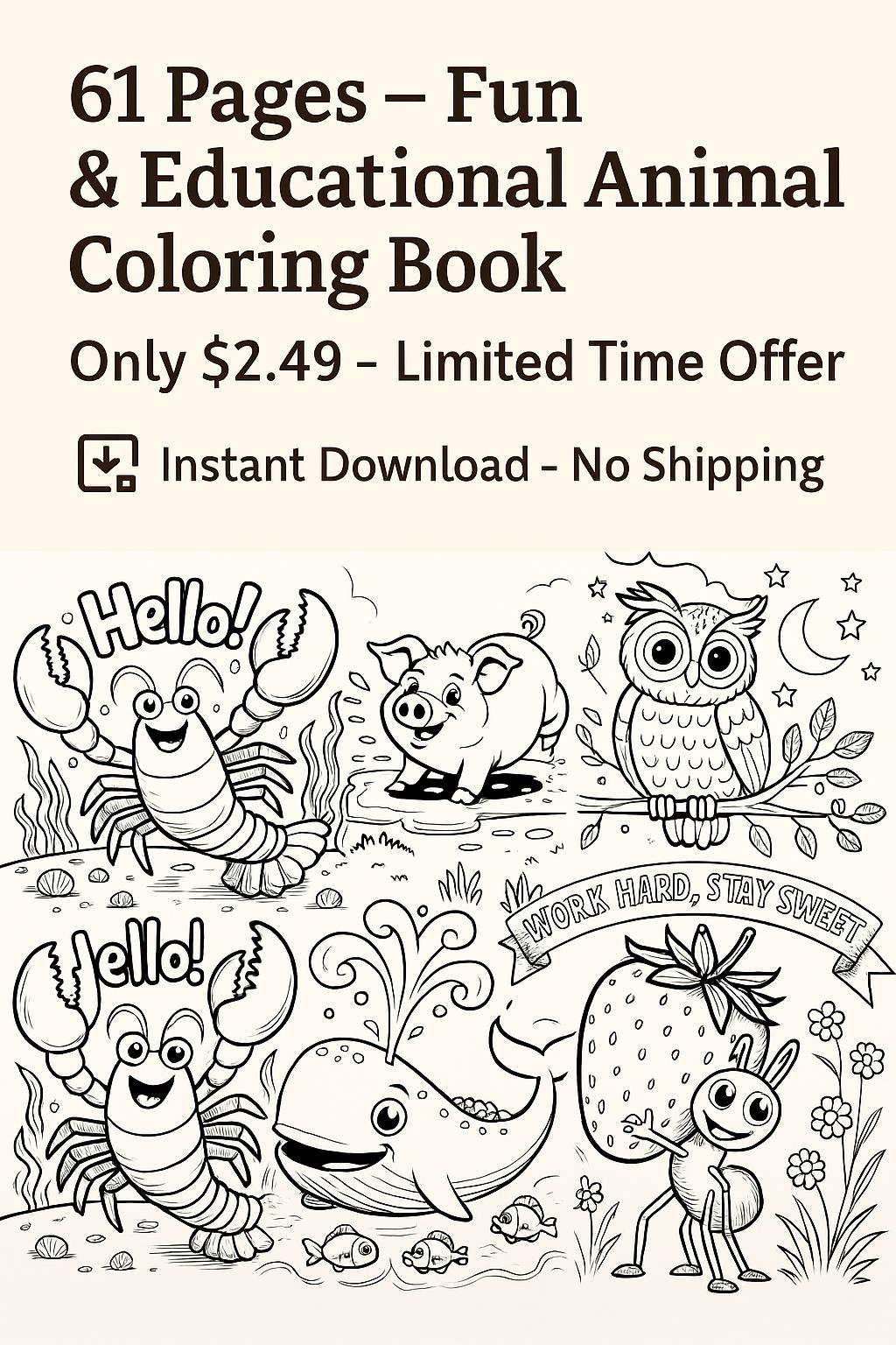 61 Animal Coloring Pages – 3000x3000 JPG Printable Coloring Book for ...