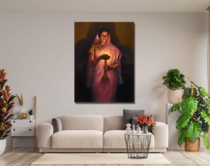 Lady With Lamp Canvas Print – S L Haldankar Indian Art (unframed ...