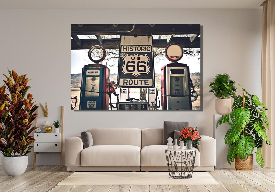 Gas Station Print, Gas Station Canvas Decor, Historic Route 66 Wall Art ...