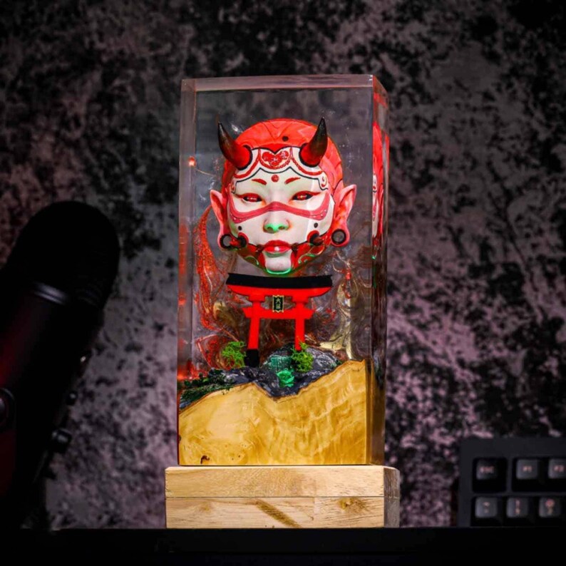 Honari Hannya - Devil Mask Epoxy Night Light, Traditional Japanese Art ...