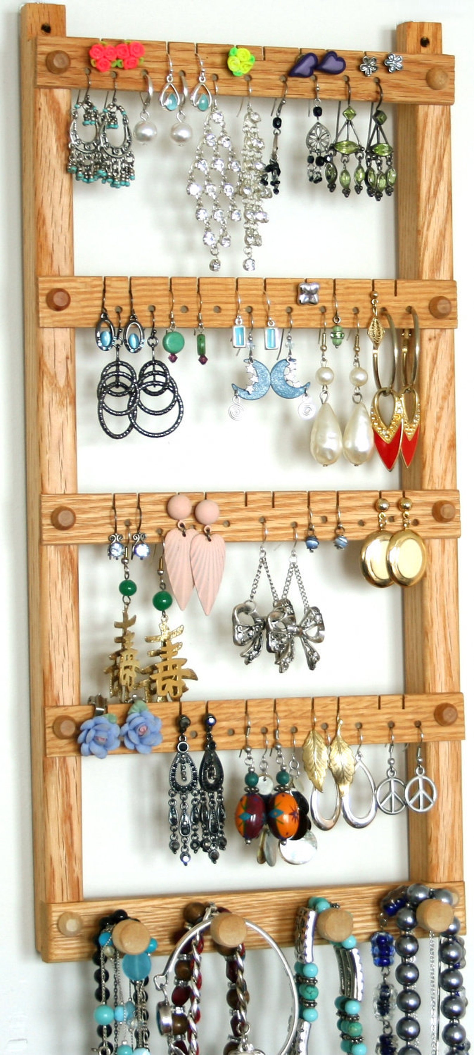 Earring Holder - Jewelry Display, Oak, Wood, Plus Necklace - Jewelry ...