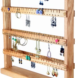 Oak Wood Earring Holder Stand, Double-sided Jewelry Holder. Holds up to ...