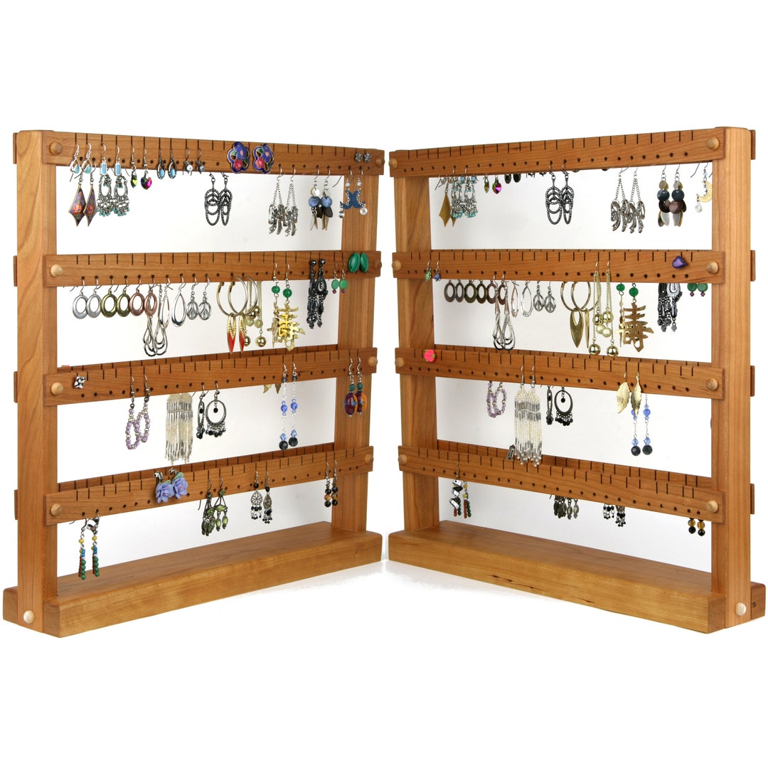 Cherry Double-sided Earring Holder Stand, Country Wood Jewelry Display ...