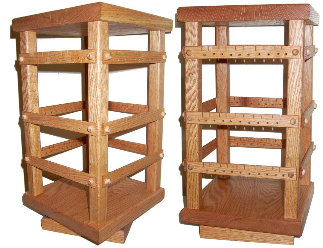 Rotating Earring Holder Stand, Oak, Wooden, Jewelry Display, 4 Sided ...