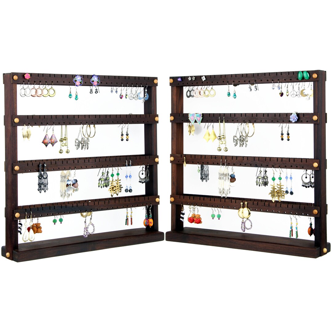 Peruvian Walnut Double-sided Earring Holder, Jewelry Display Stand ...