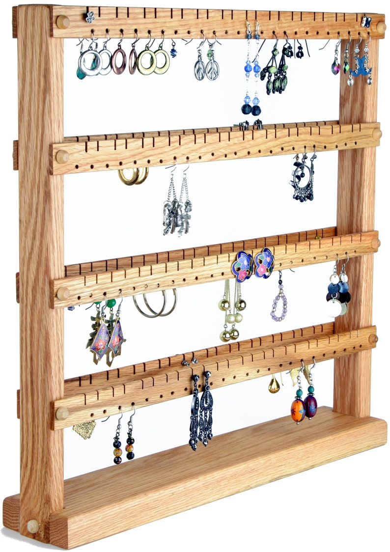 Oak Wood Earring Holder Stand, Double-sided Jewelry Holder. Holds up to ...