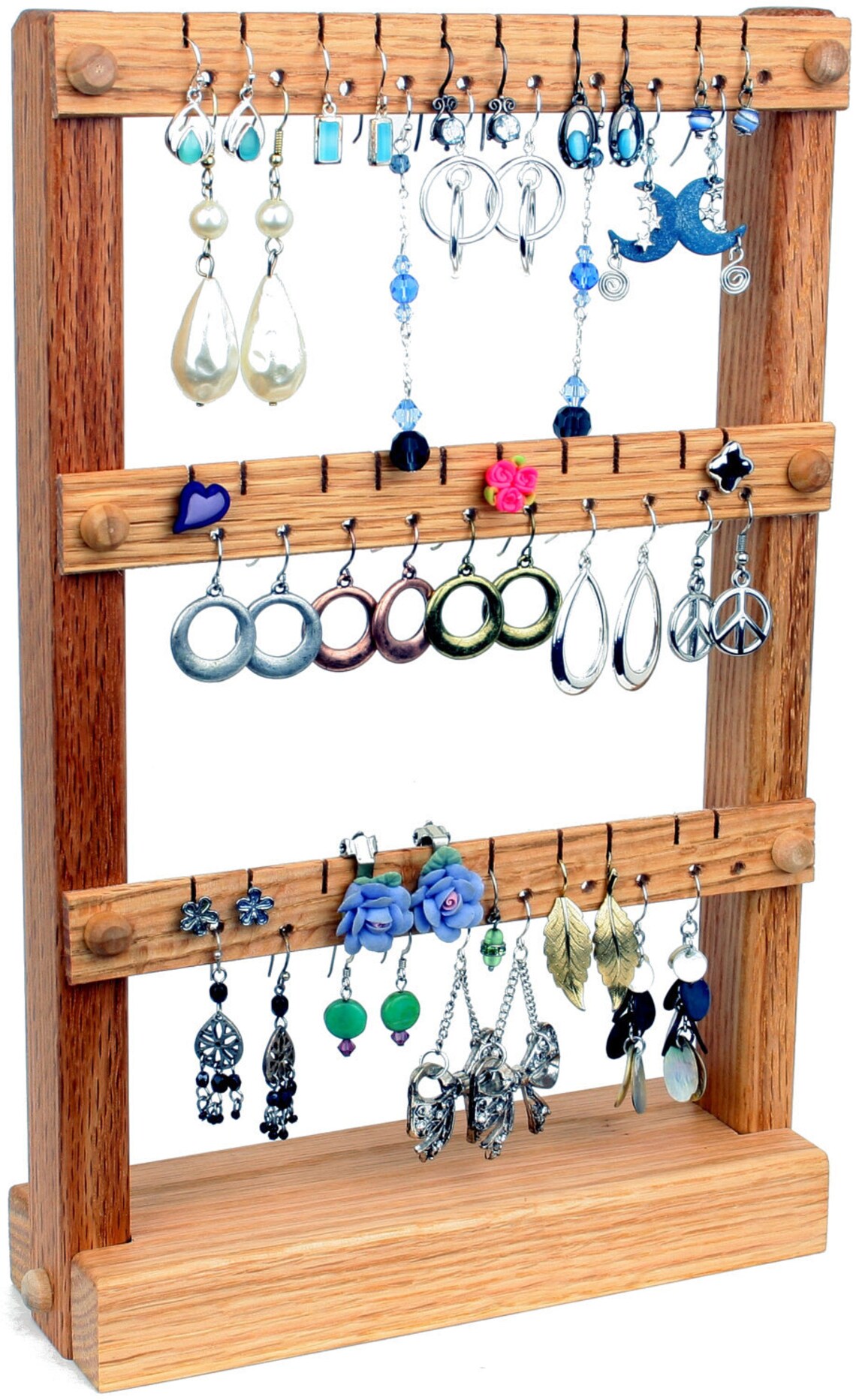 Small Oak Earring Holder Stand | Standing Jewelry Holder | Jewelry ...