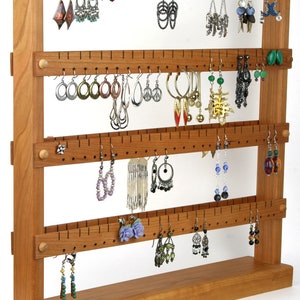 Cherry Double-sided Earring Holder Stand, Country Wood Jewelry Display ...