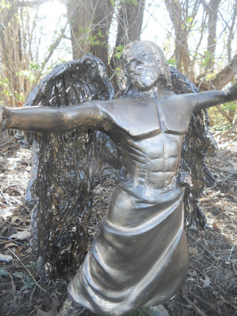 Archangel Sculpture Cast Fiberglass Male Angel Figurine Faux Bronze ...