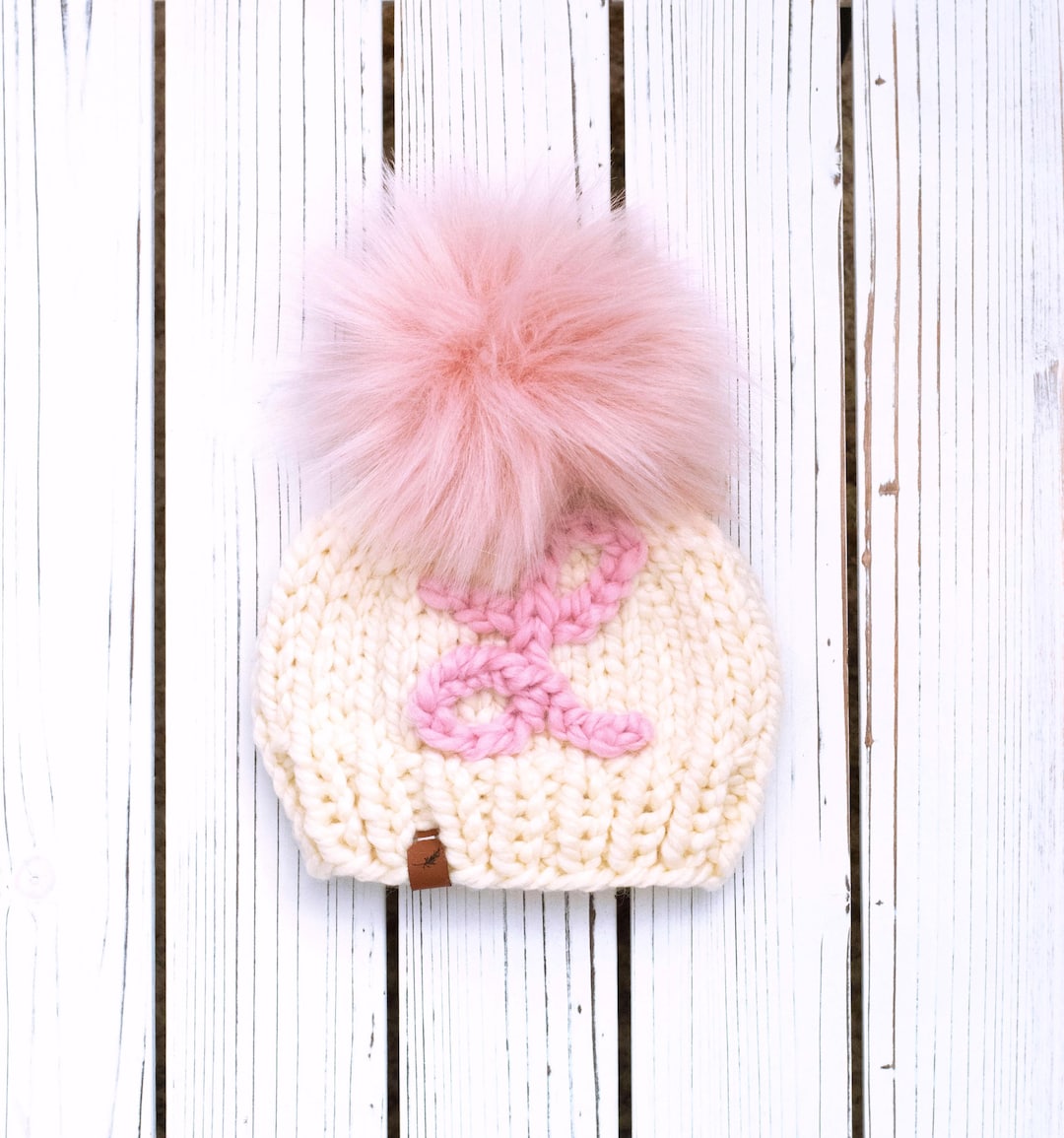 Hand Embroidered Initial Knit Hat Baby, Custom Baby Pom Pom Hat ...