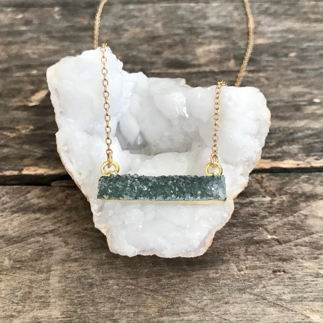 Druzy Necklace, Drusy Necklace, Druzy Bar Necklace, Druzy Quartz ...