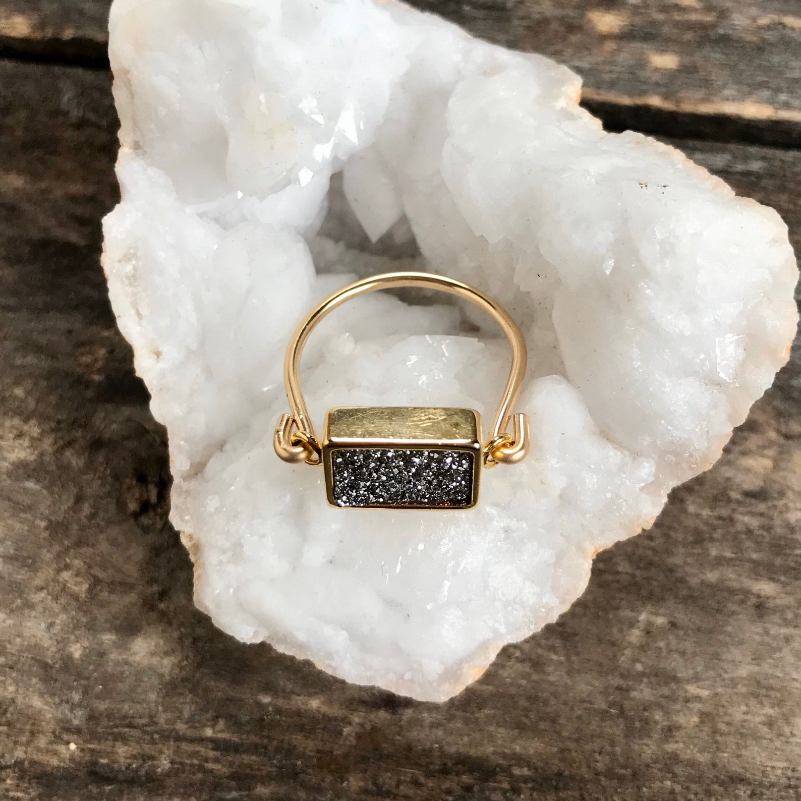 Silver Druzy Ring Titanium Drusy Quartz Gold Ring - Etsy