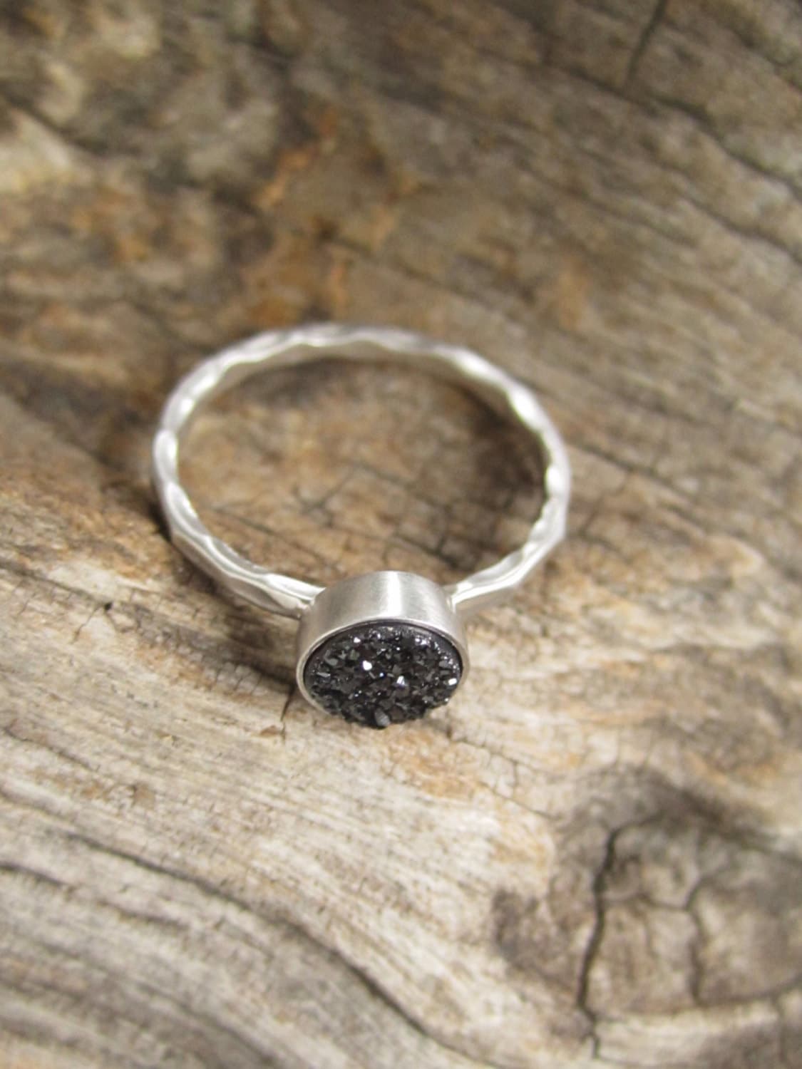 Tiny Black Druzy Ring Titanium Drusy Quartz Sterling Silver - Etsy