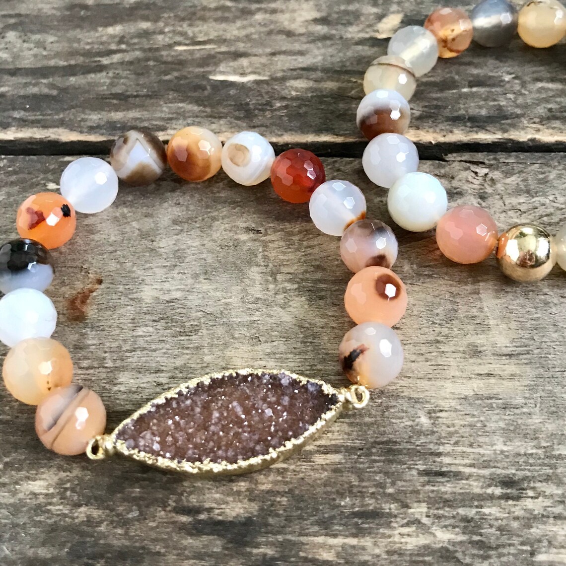 Set of Stretch Bracelets Druzy Bracelet Stone Bracelets - Etsy