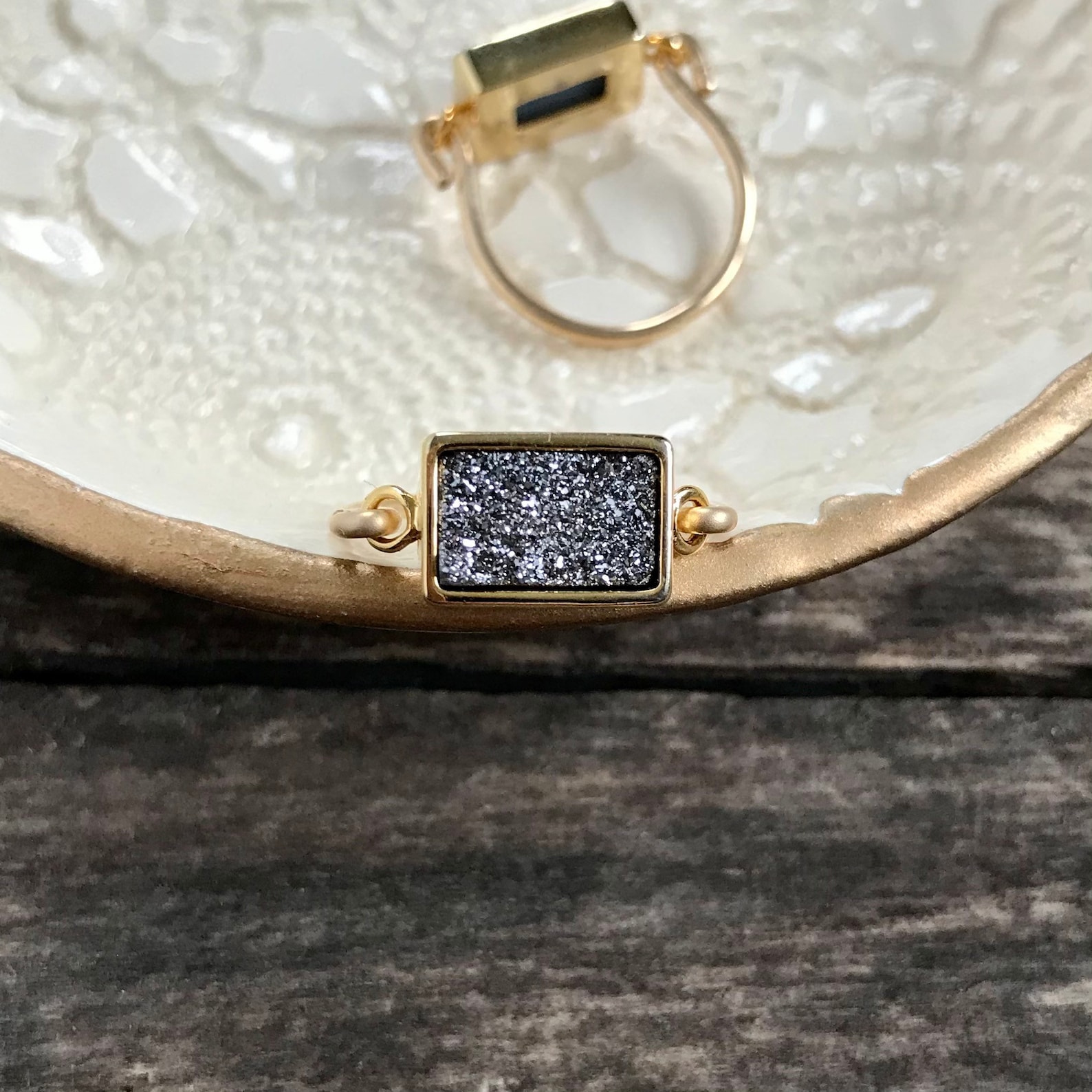 Silver Druzy Ring Titanium Drusy Quartz Gold Ring - Etsy