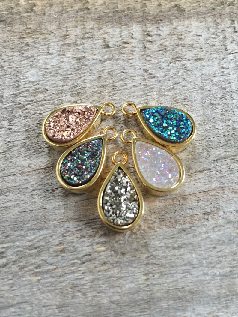 Teardrop Druzy Necklace: Titanium Coated Quartz, Sterling Silver or ...