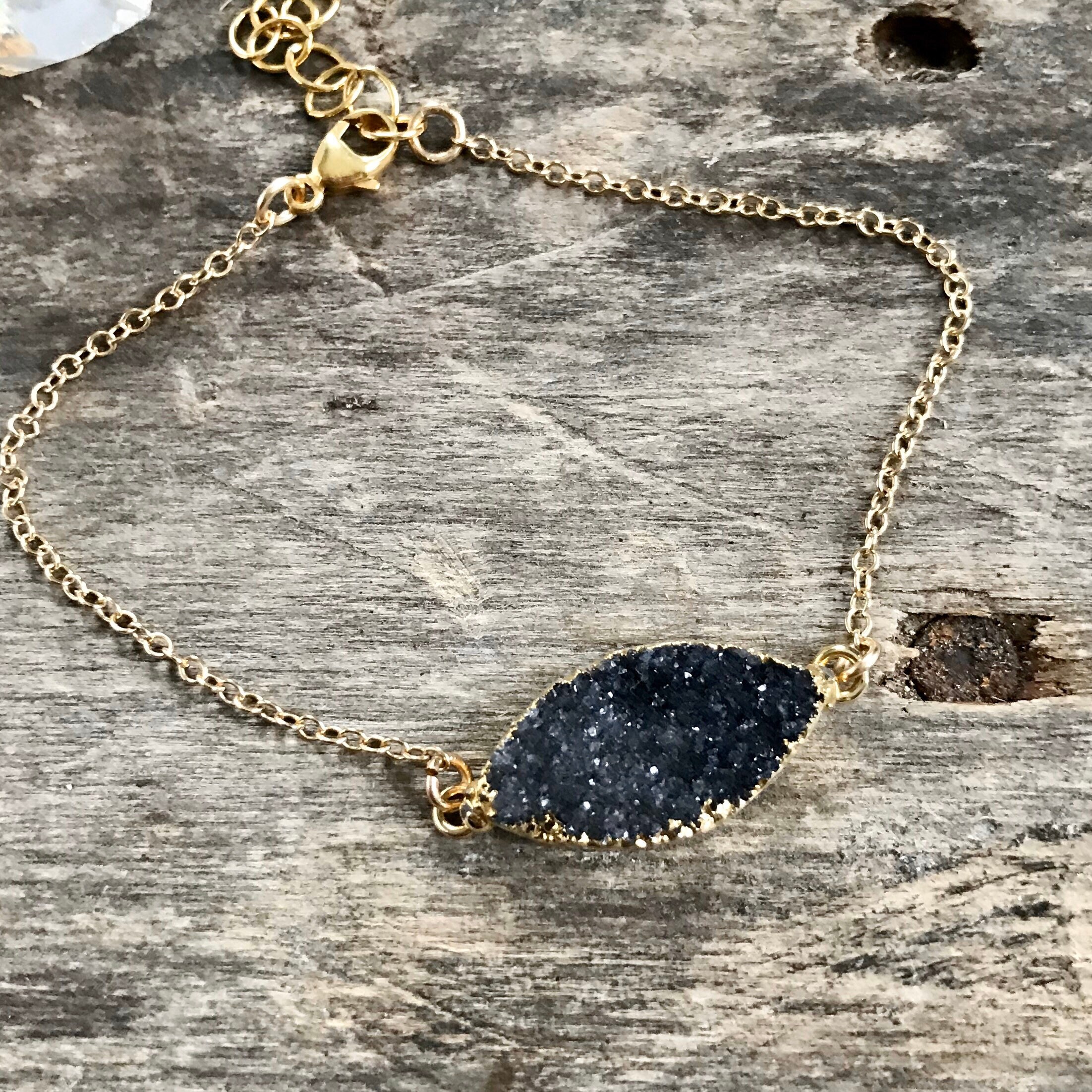Druzy Bracelet Gold Chain Bracelet Gemstone Bracelet Dainty | Etsy
