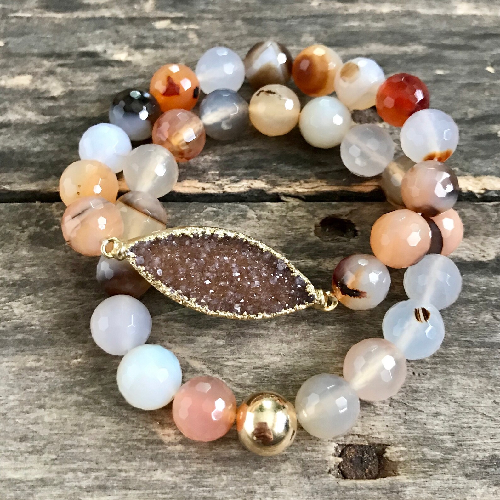 Set of Stretch Bracelets Druzy Bracelet Stone Bracelets - Etsy