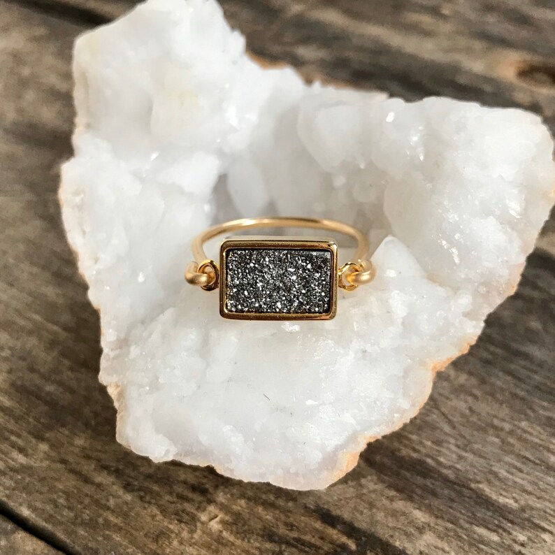 Silver Druzy Ring Titanium Drusy Quartz Gold Ring - Etsy