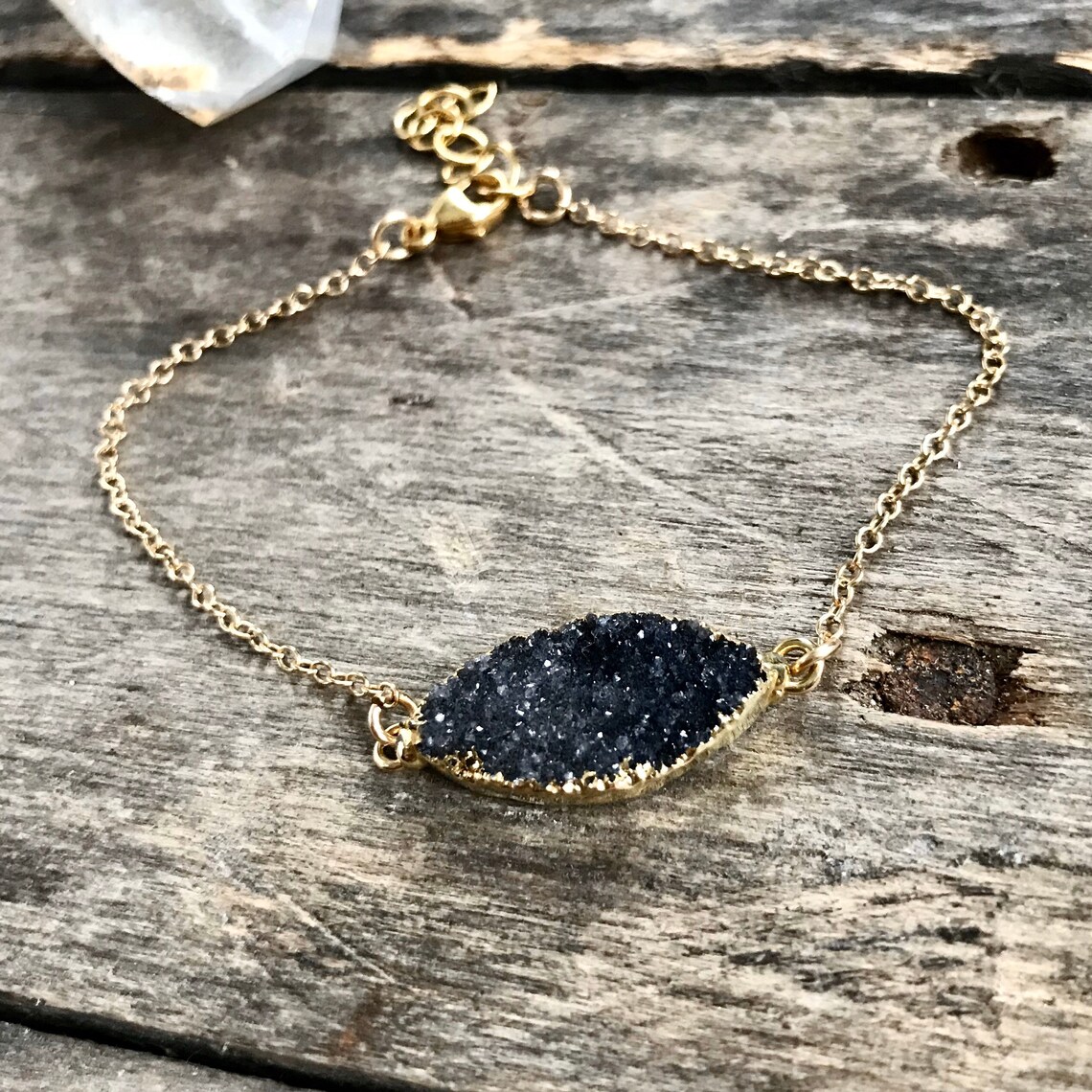 Druzy Bracelet Gold Chain Bracelet Gemstone Bracelet Dainty - Etsy