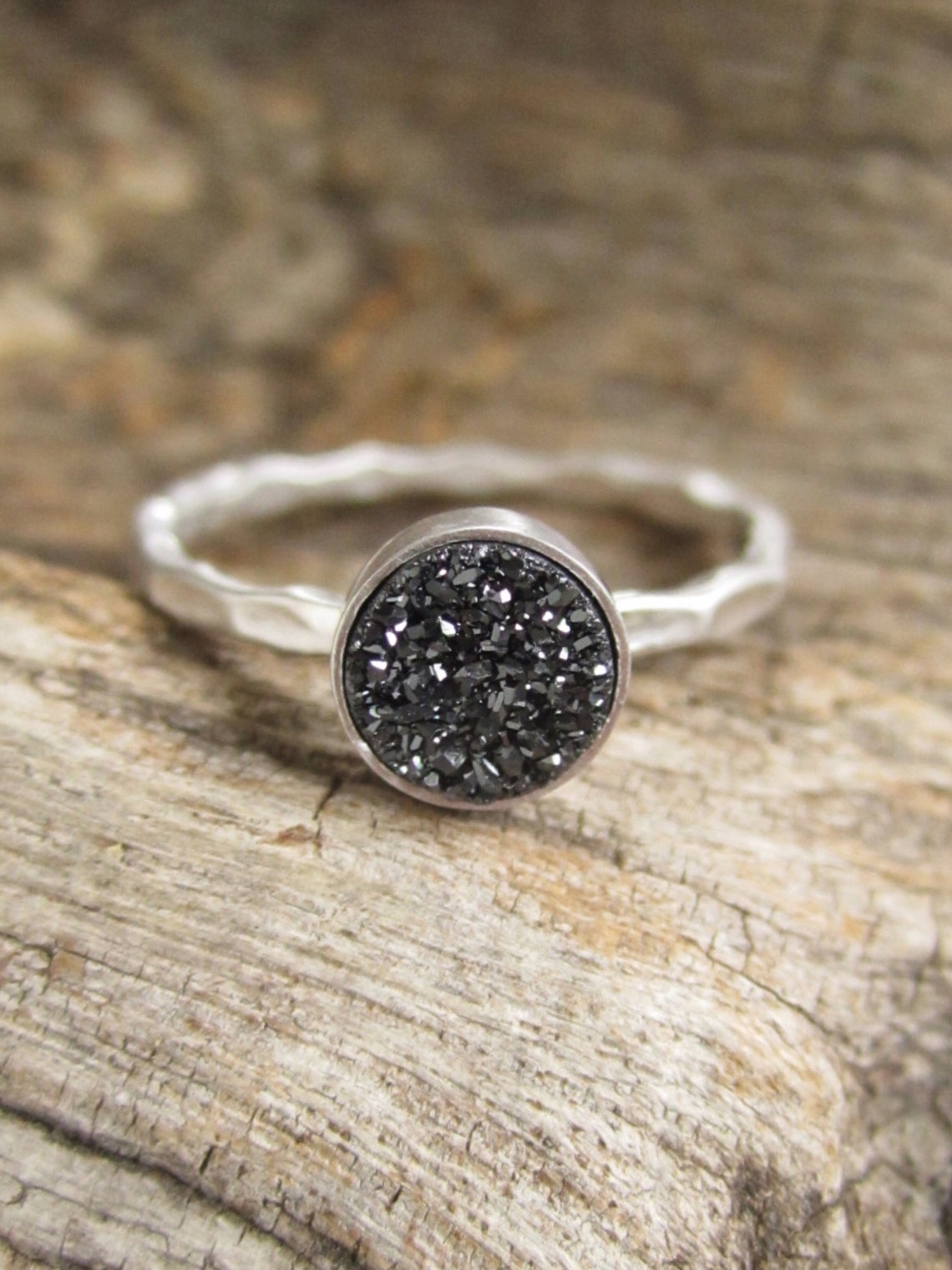Tiny Black Druzy Ring Titanium Drusy Quartz Sterling Silver - Etsy