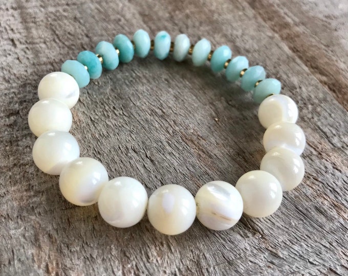 Amazonite Bracelet, Stone Bracelet, Beaded Stretch Bracelet, Healing ...