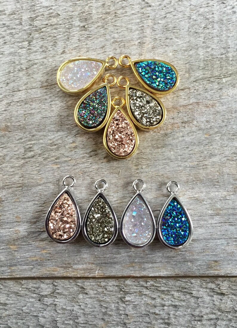 Teardrop Druzy Necklace: Titanium Coated Quartz, Sterling Silver or ...