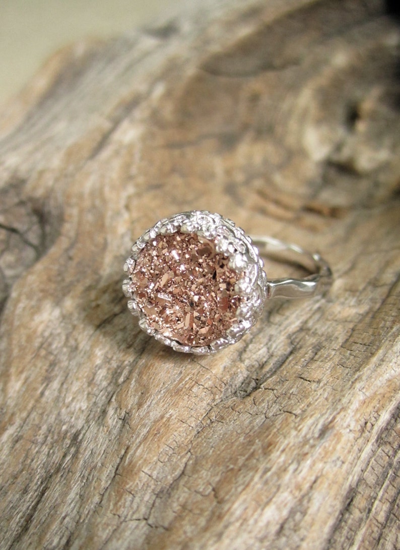 Rose Gold Druzy Ring Titanium Drusy Quartz Ring Sterling - Etsy