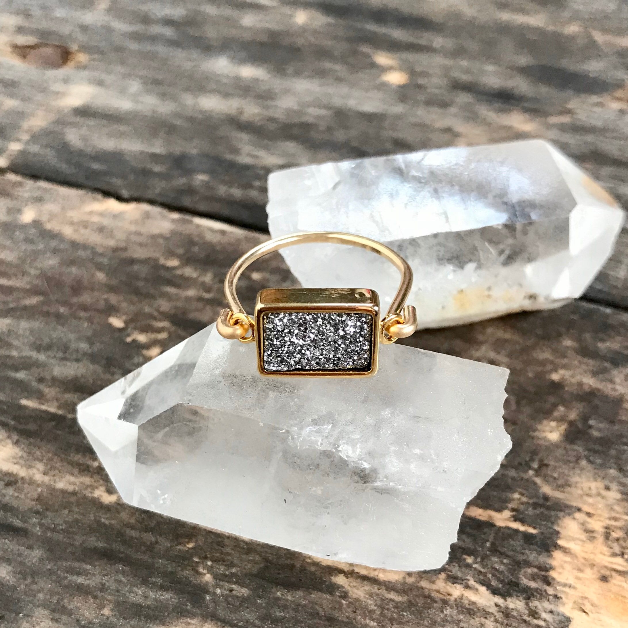 Silver Druzy Ring Titanium Drusy Quartz Gold Ring | Etsy