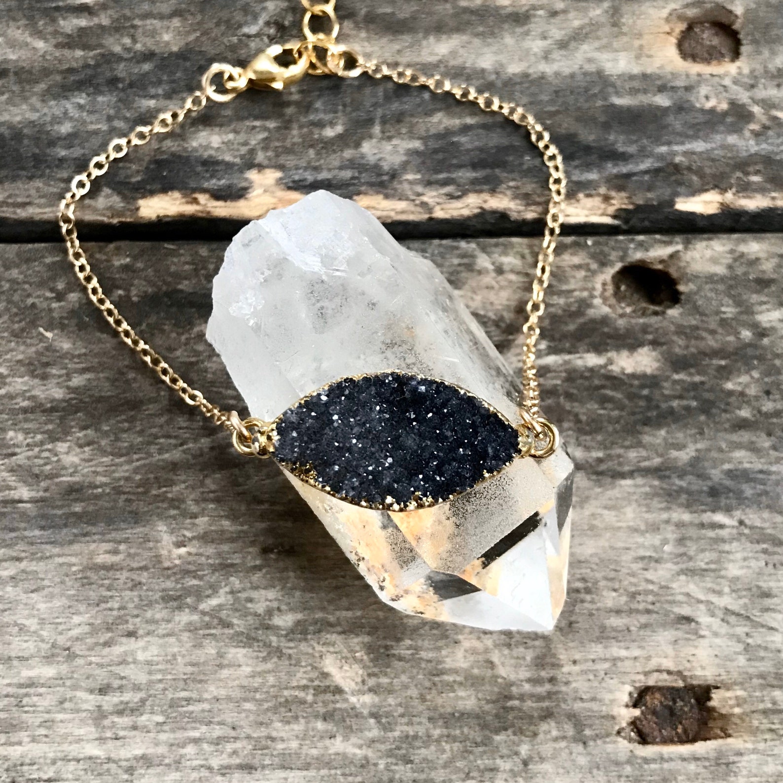 Druzy Bracelet Gold Chain Bracelet Gemstone Bracelet Dainty - Etsy