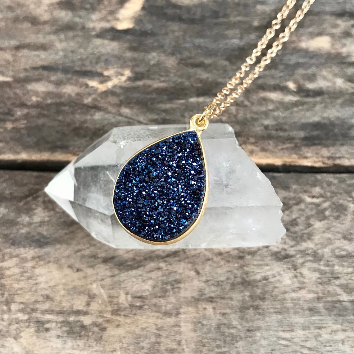 Blue Druzy Necklace Titanium Drusy Quartz 14K Gold Fill Chain - Etsy
