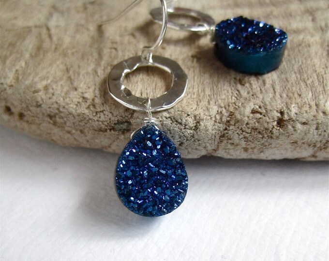 Blue Druzy Earrings Titanium Drusy Quartz Sterling Silver - Etsy