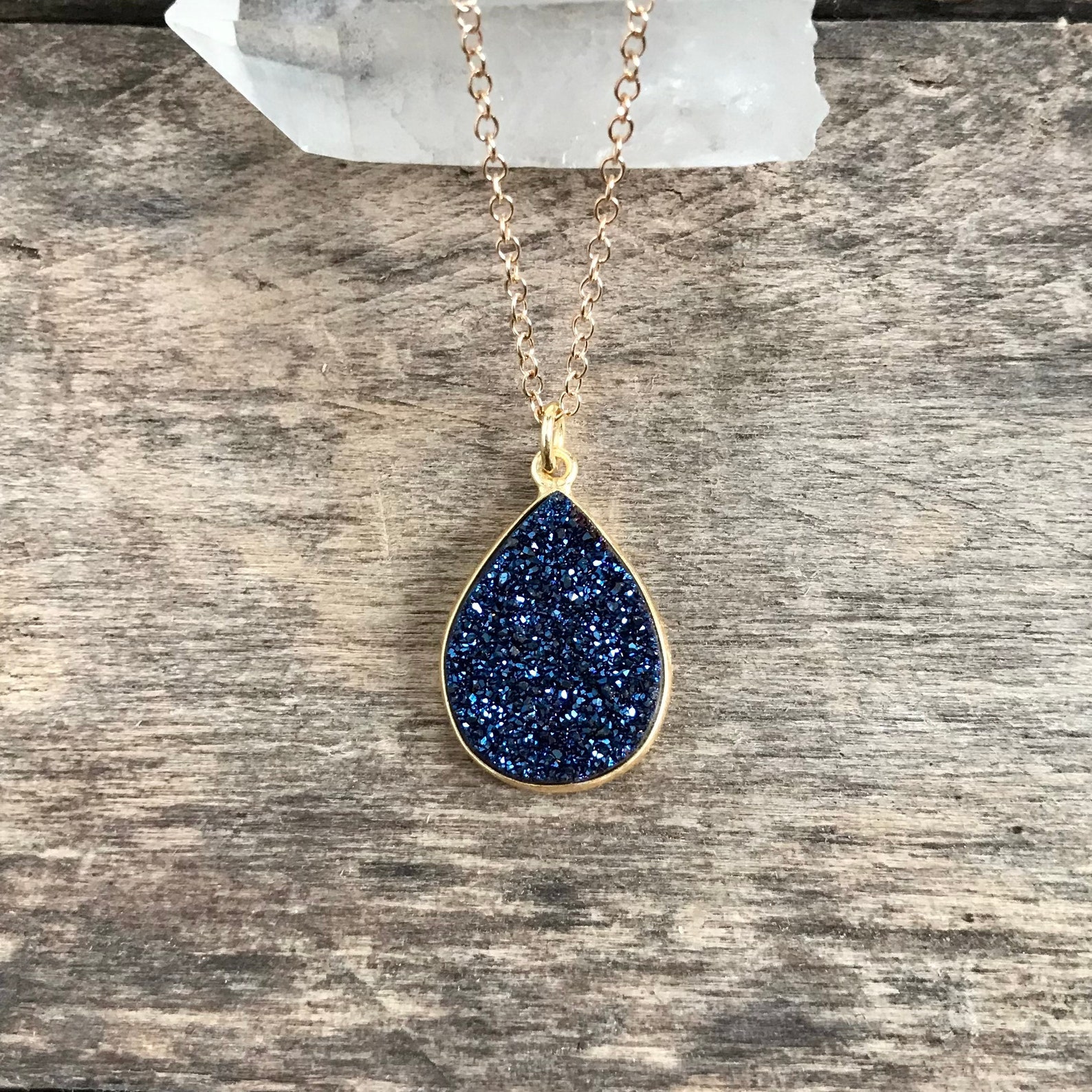 Blue Druzy Necklace Titanium Drusy Quartz 14K Gold Fill Chain - Etsy