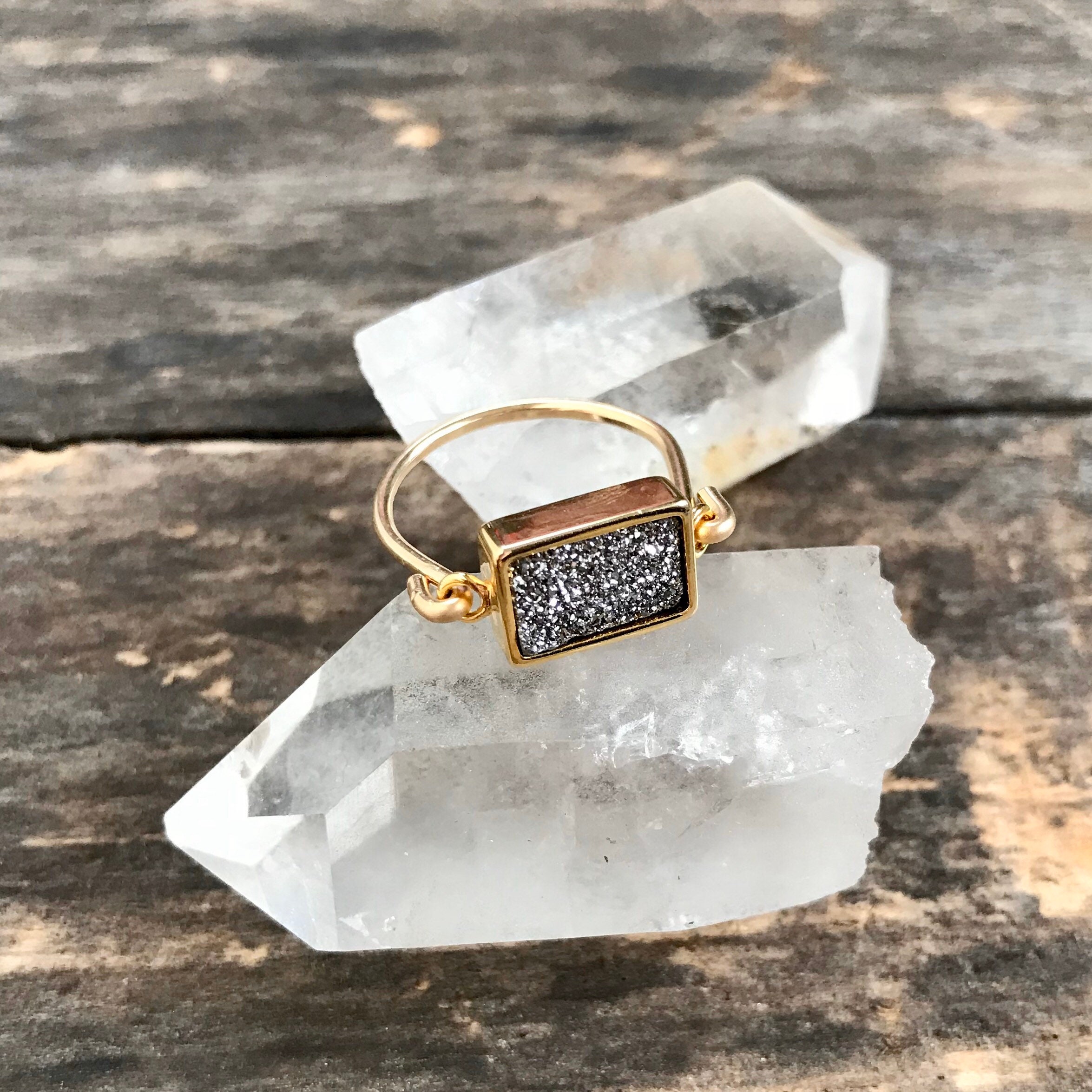 Silver Druzy Ring Titanium Drusy Quartz Gold Ring | Etsy