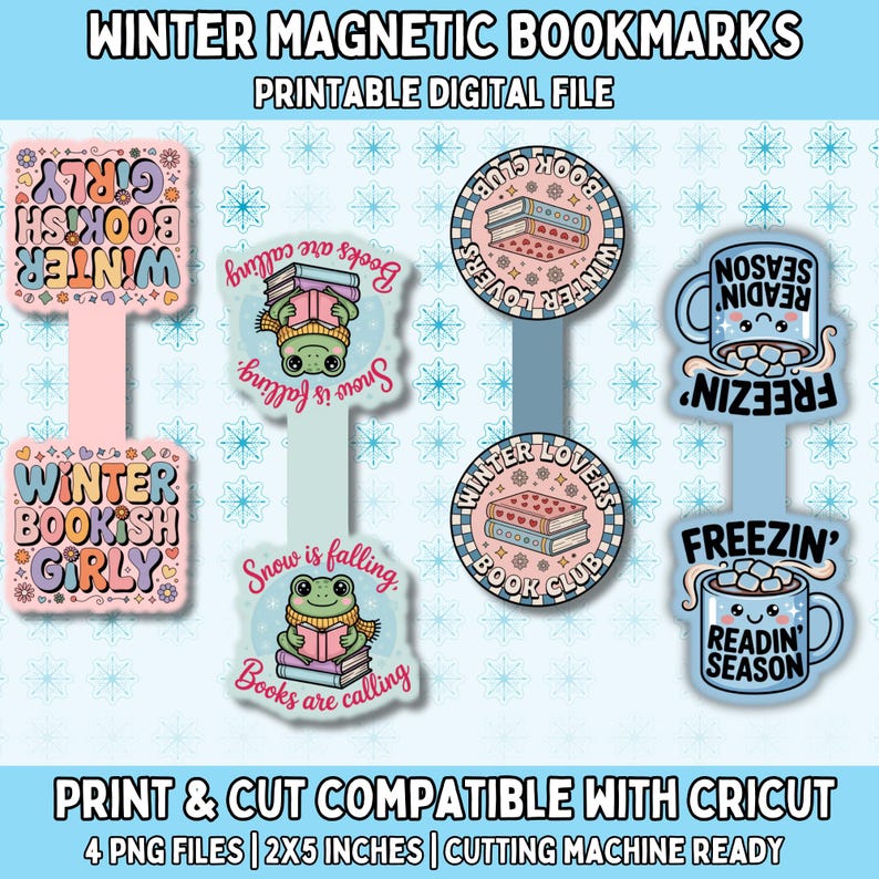 Printable Winter Magnetic Bookmarks: PNG Bundle for Cricut and ...